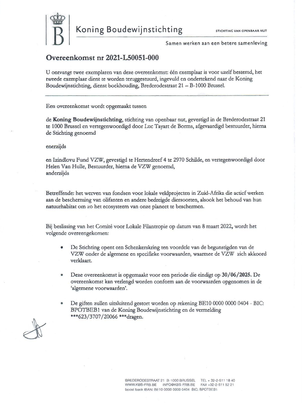 King Baudouin Foundation Official Documents Izindlovu Fund